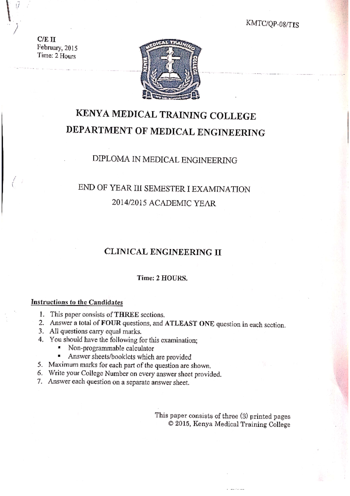 Clinical 2 past papers - Knec past paper for biomedical engineering ...