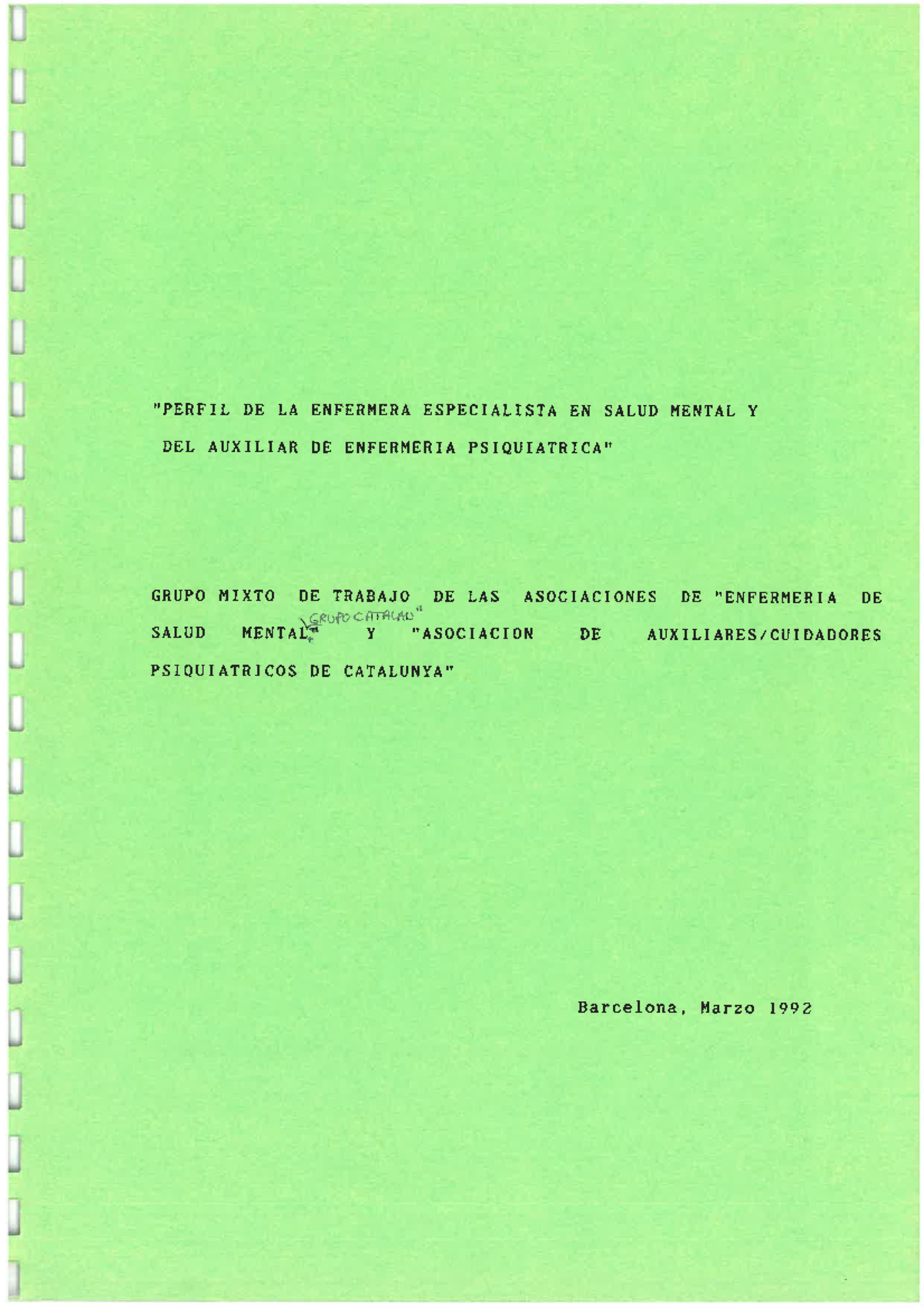 Perfil de la Enfermera Especialista en Salud Mental (1992) - Studocu