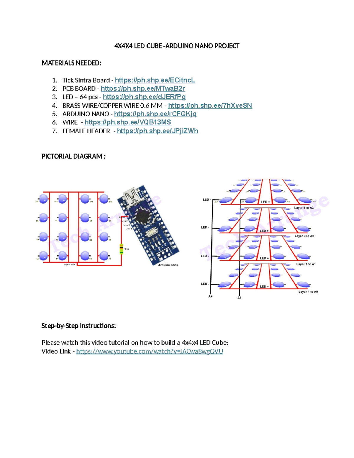 4X4X4 LED Cube Project Materials & Arduino Code Guide - Studocu