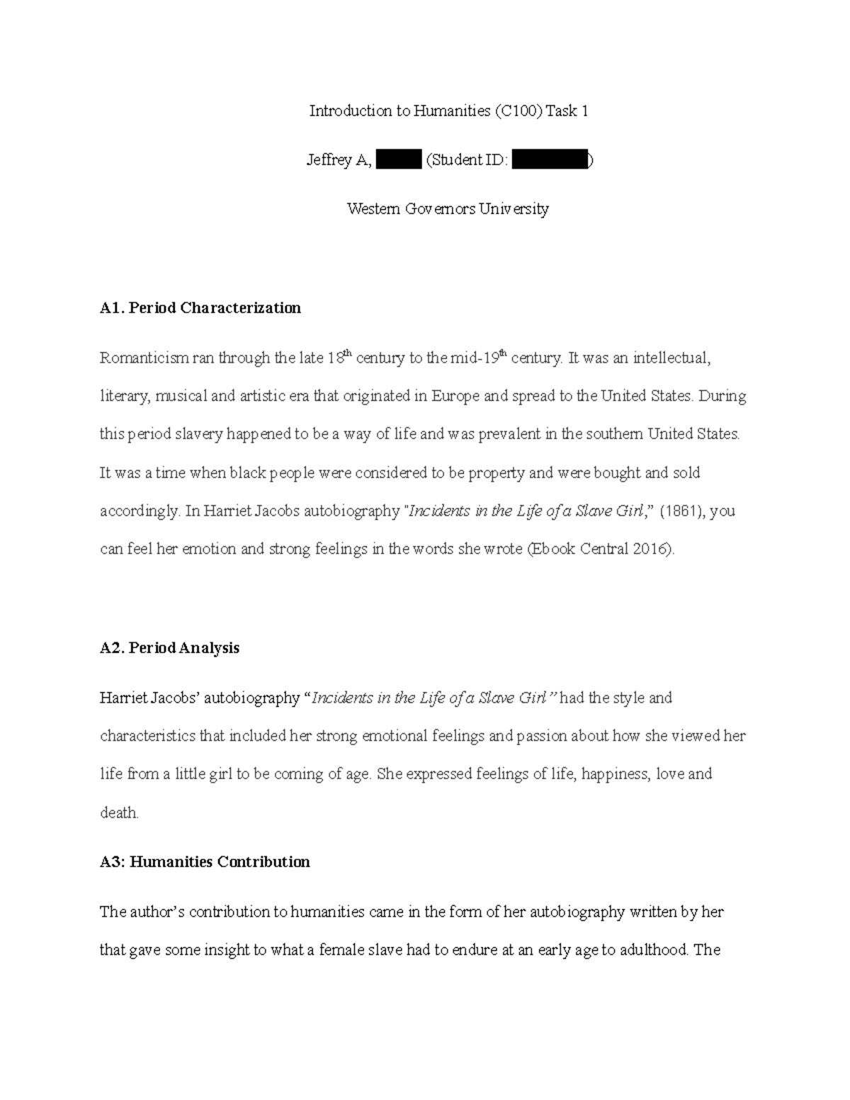 WGU Humanities C100 TASK 1 - Introduction to Humanities (C100) Task 1 ...