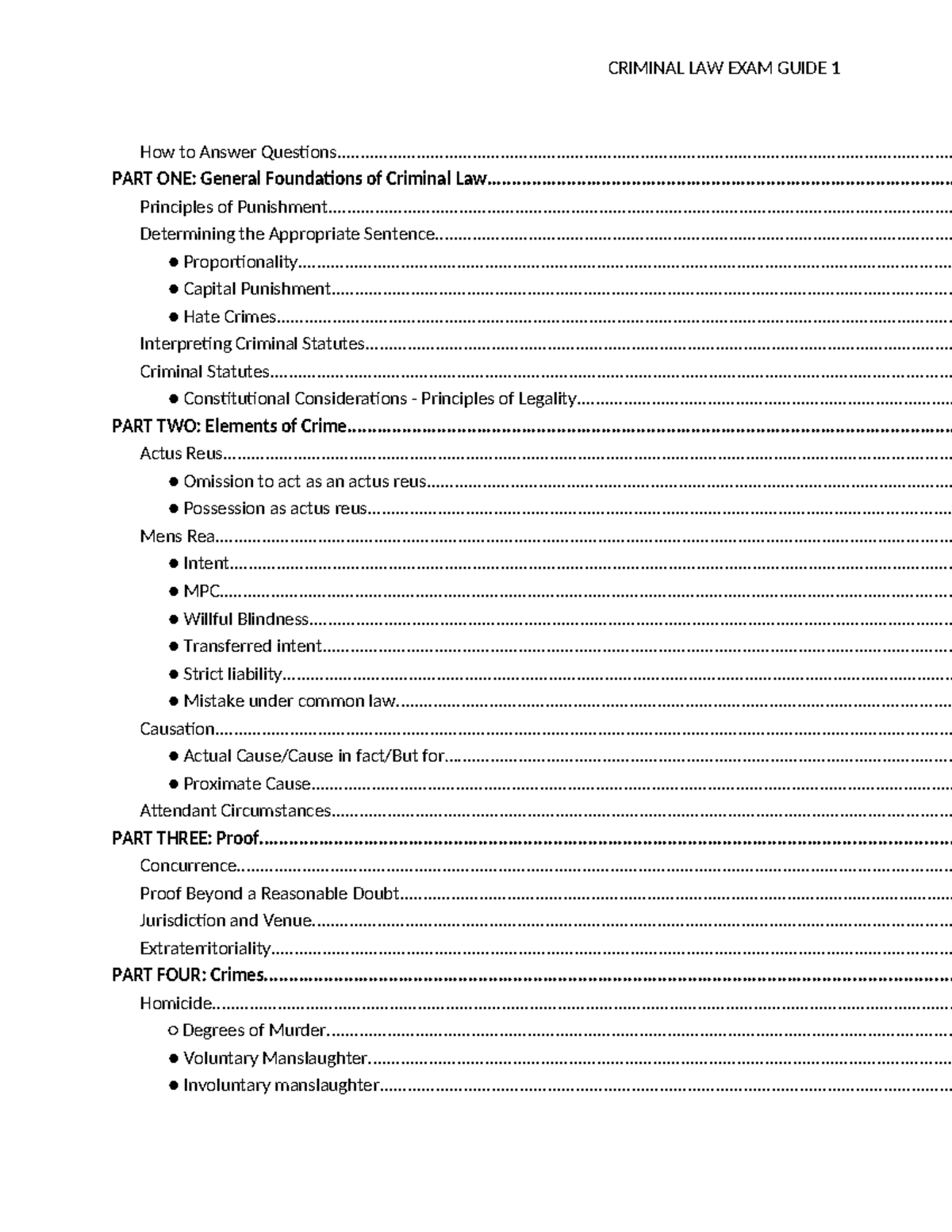 Crim 101 Final Exam Study Guide - Comprehensive Criminal Law Outline ...