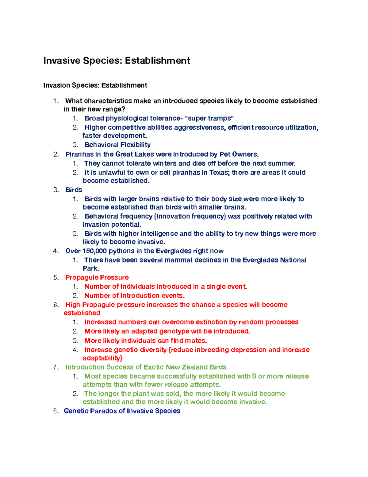 Invasive Species: Ecology and Environment Lecture Notes (Final Exam ...