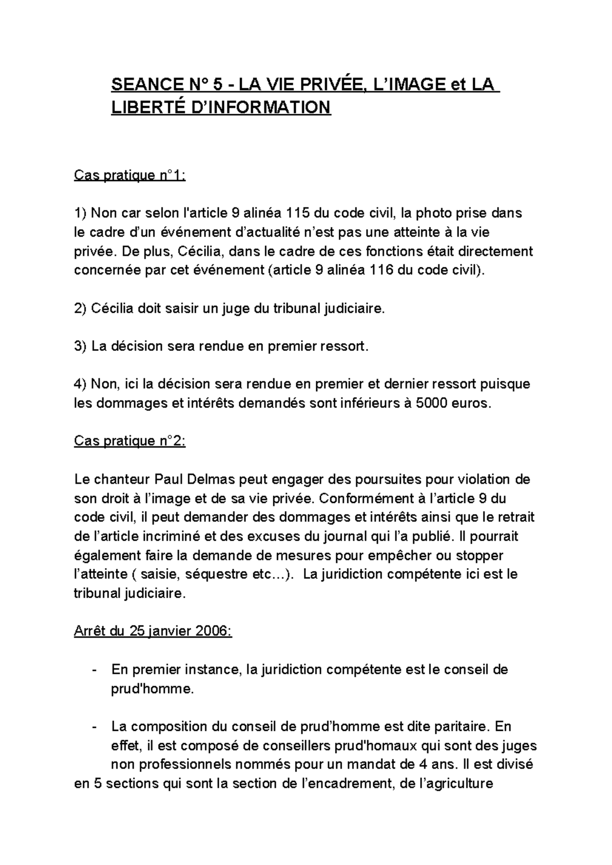 TD Droit Civil Séance 5: Vie Privée et Liberté - Cas Pratique - Studocu