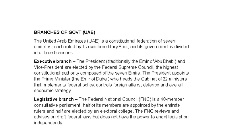 UAE Government Structure and Sovereignty Overview - Studocu