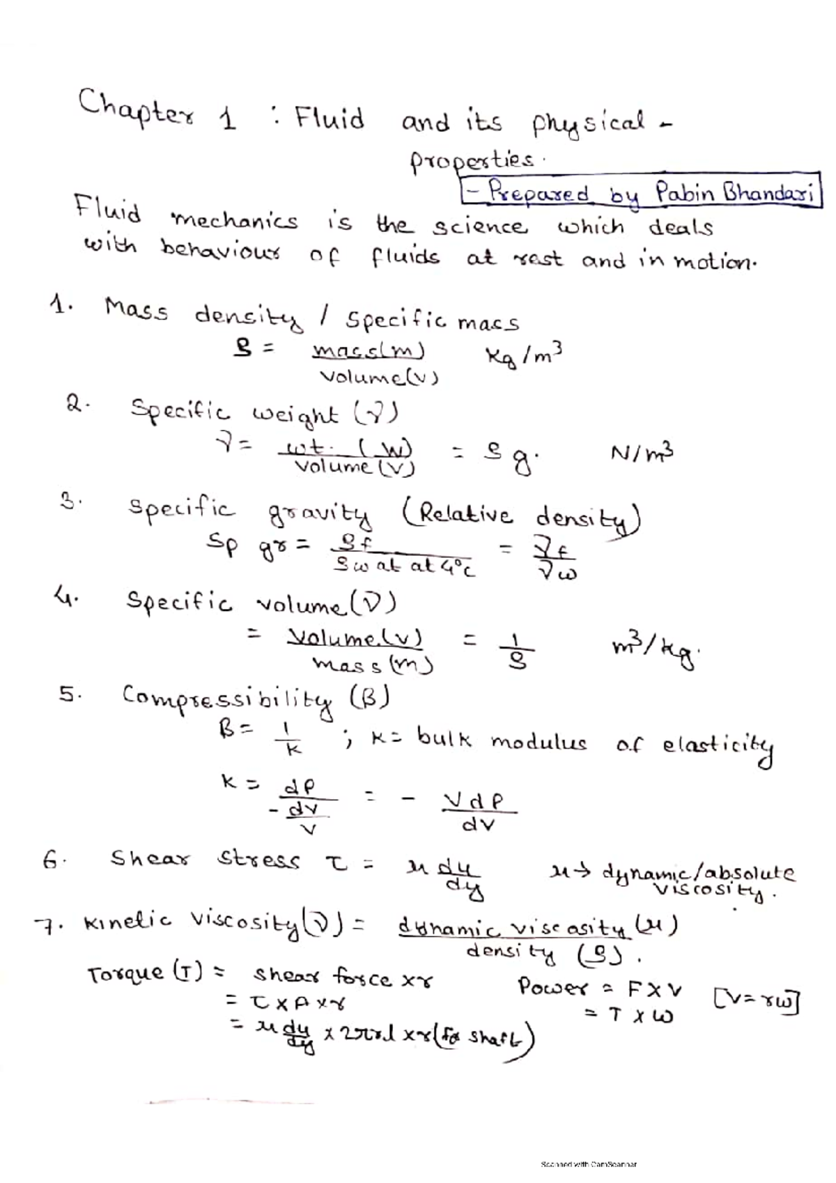 Fluid Mechanics IMP formula, theorem - Chapter 1 : Fluid and its ...
