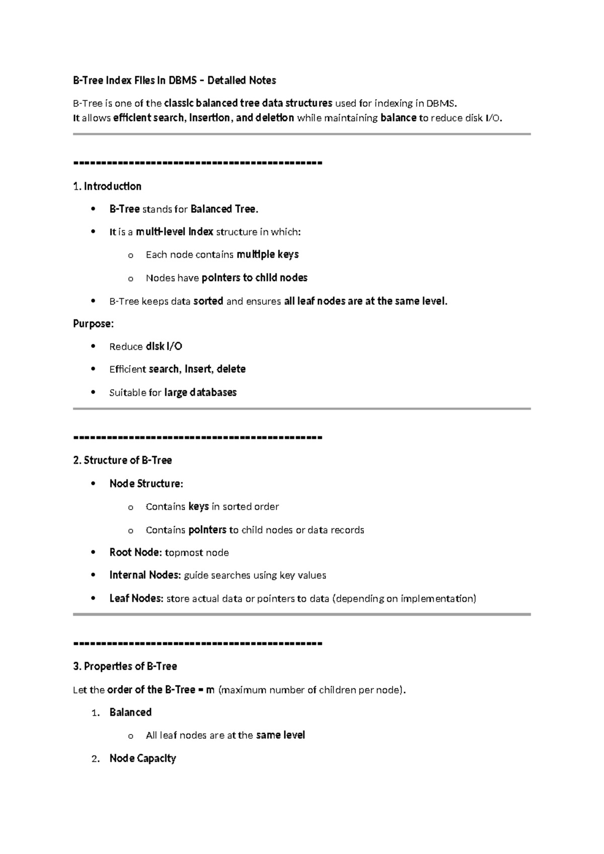 08 B-Tree Index Files in DBMS: Detailed Notes on Structure & Operations ...