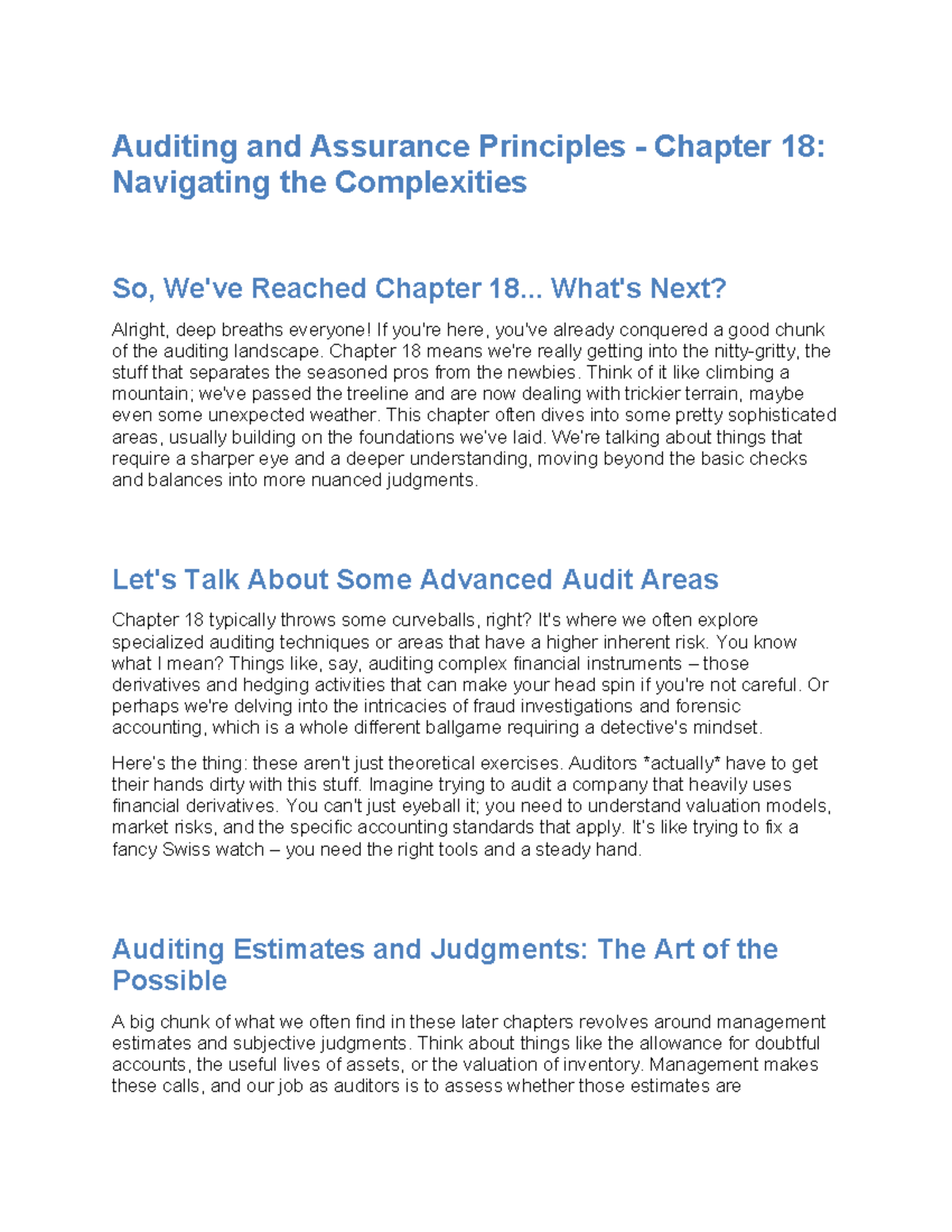 Auditing & Assurance Principles: Chapter 18 Review Insights - Studocu