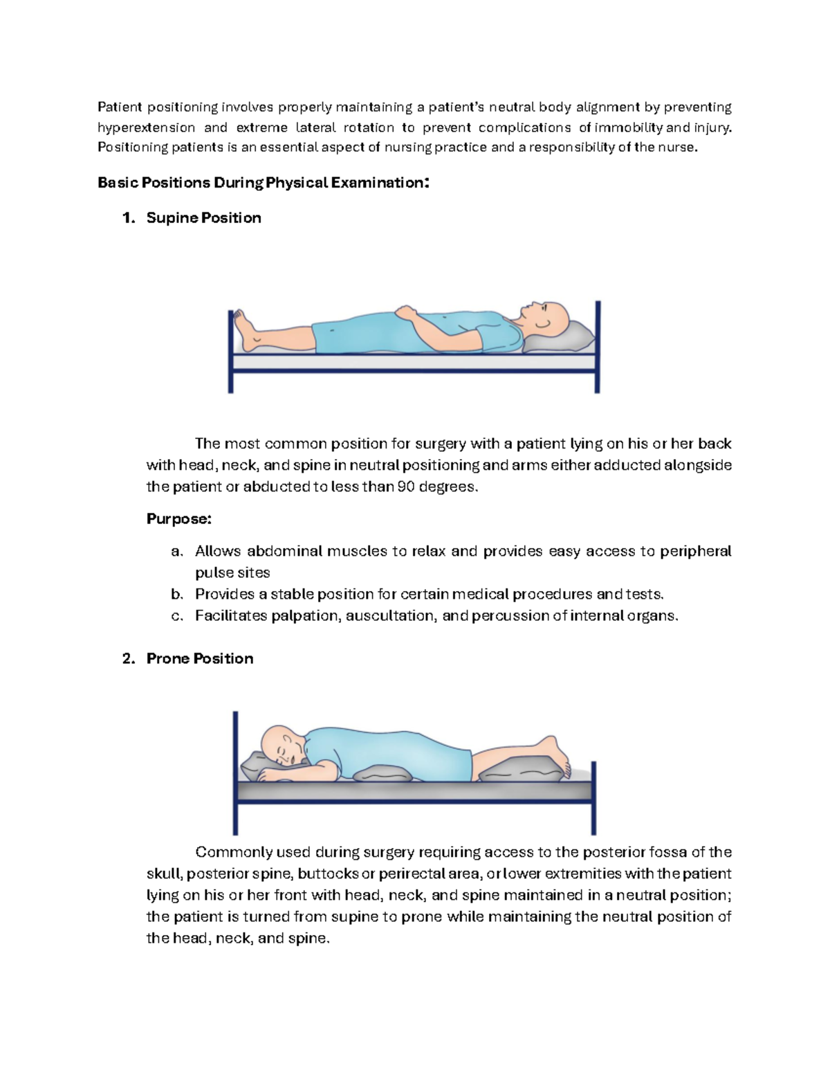 Basic Patient Positioning and Its Indications (NURS 101) - Studocu