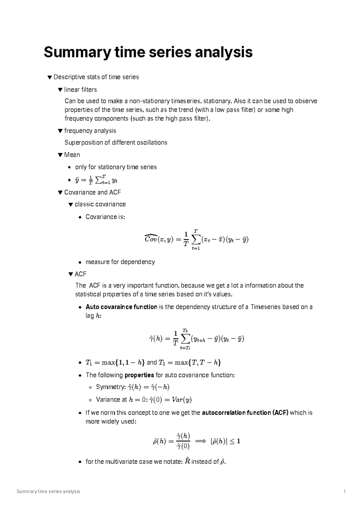 TSA Summary - Time Series Analysis Concepts & Techniques - Studocu