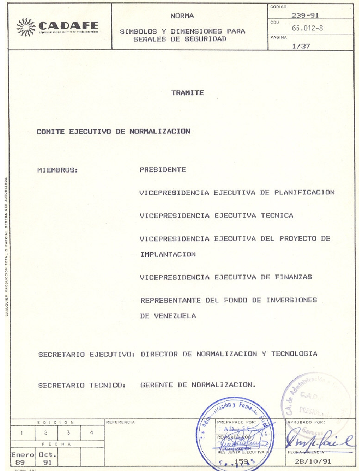 239-91 Normativa CADAFE: Símbolos y Dimensiones de Señales de Seguridad ...