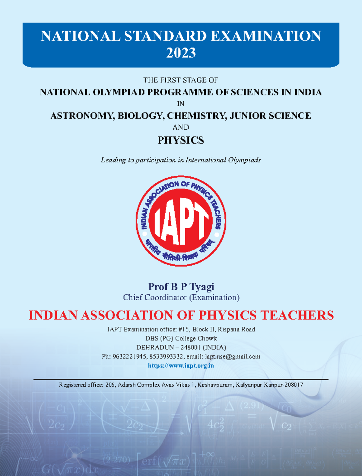 Booklet nse 2023 - Sjsj - Prof B P Tyagi Chief Coordinator (Examination ...