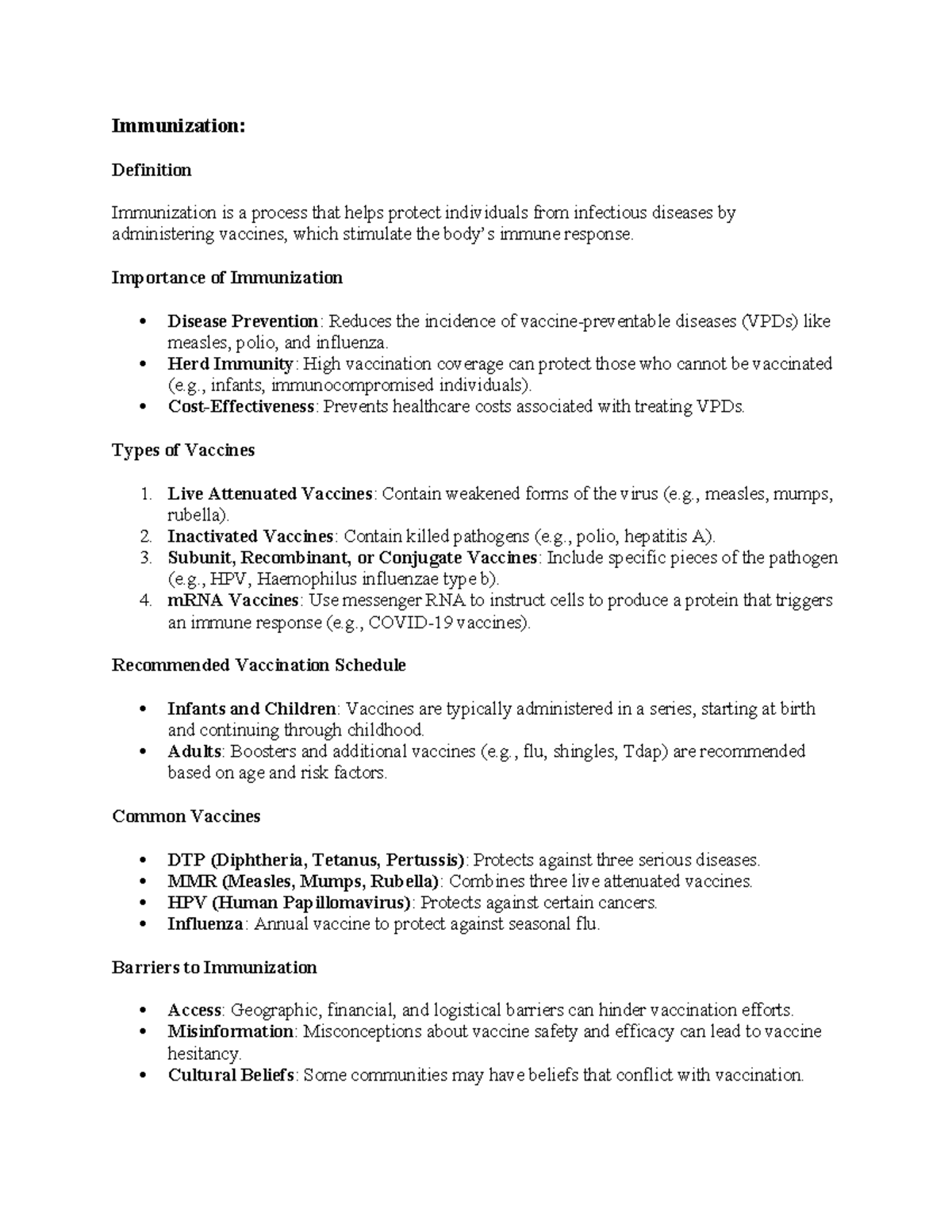 Immunization Notes (CHN) - Overview, Types, and Barriers to Vaccination ...