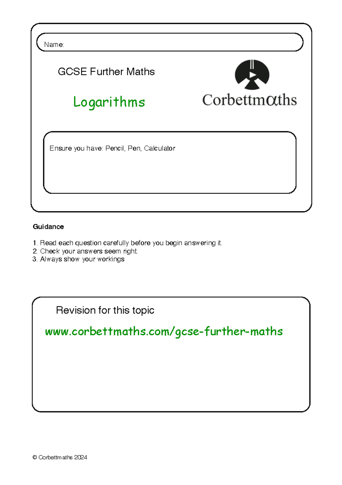 GCSE Further Maths: Logarithms Practice Questions 2024 - Studocu