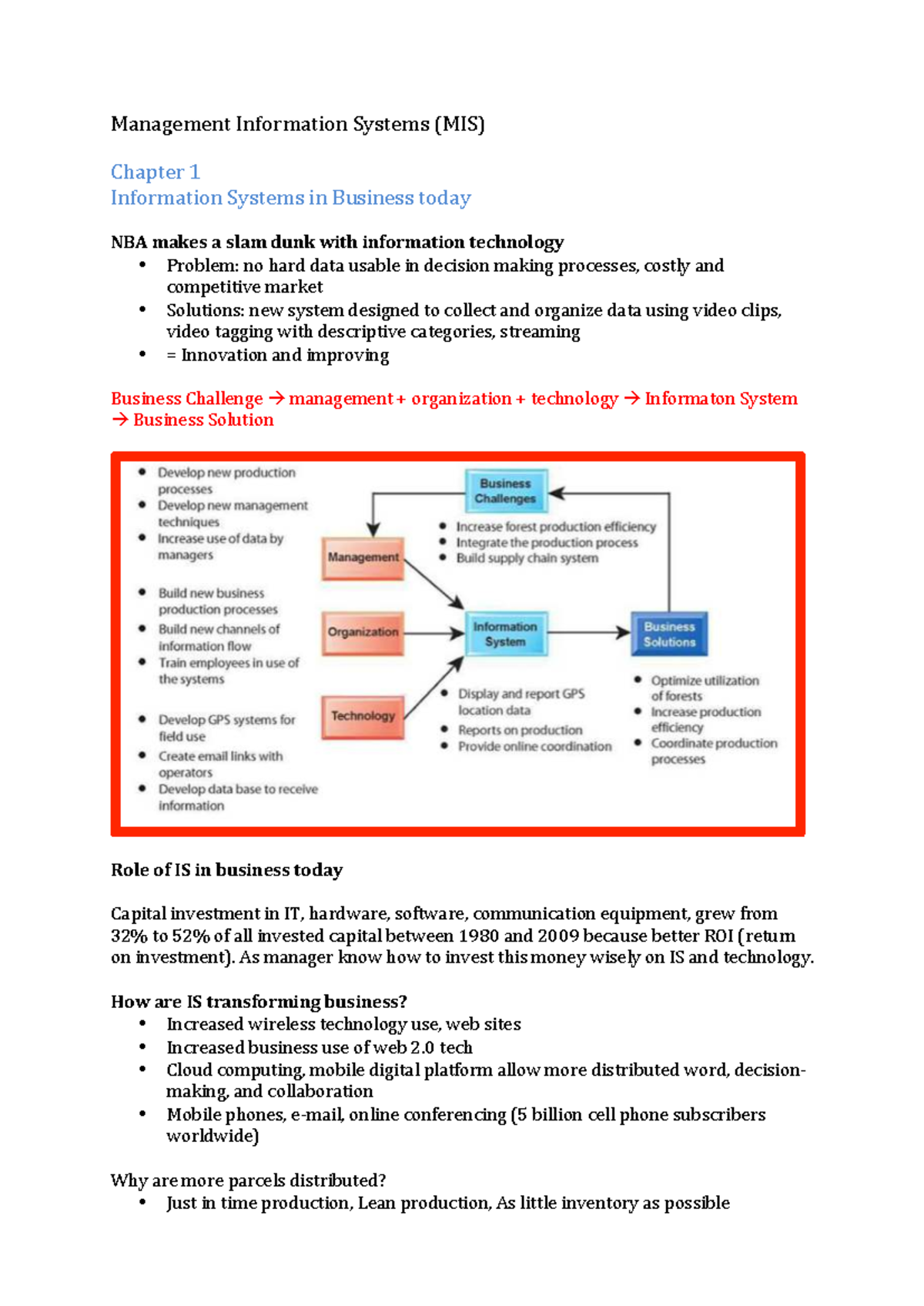 MIS 101: Chapter 1 - The Role of Information Systems in Business - Studocu