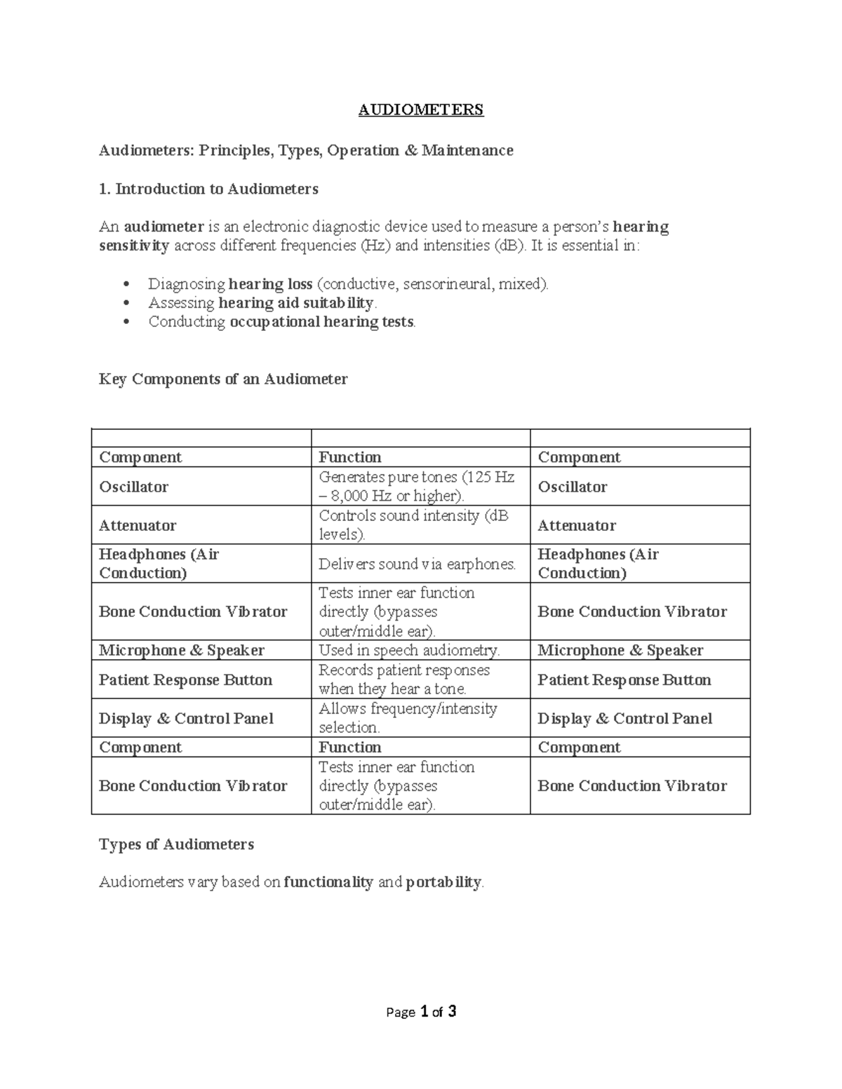 Audiometers Equipment: Principles, Types, and Operation Overview - Studocu