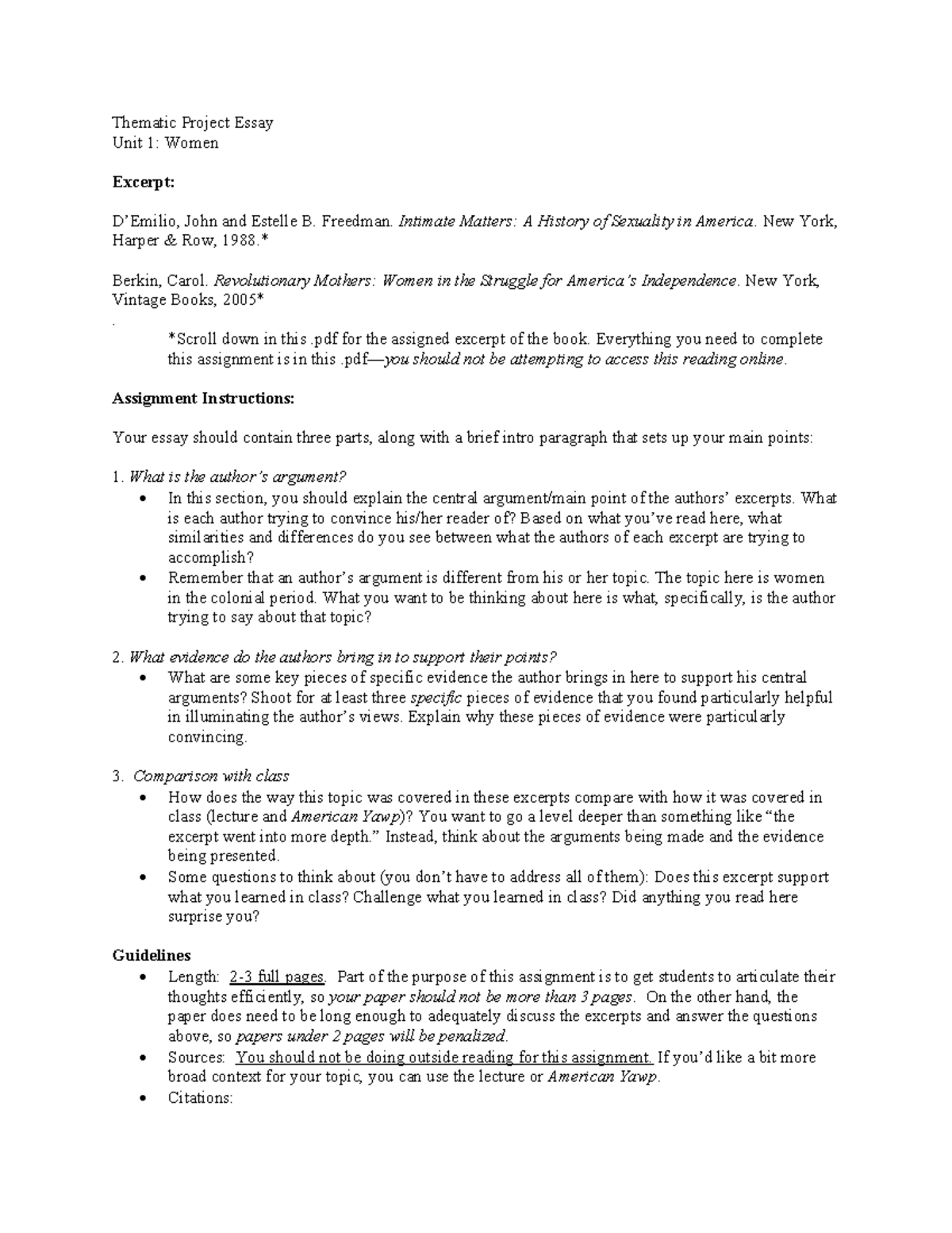 Thematic Project Essay: Analyzing Women in Colonial America (Unit 1 ...