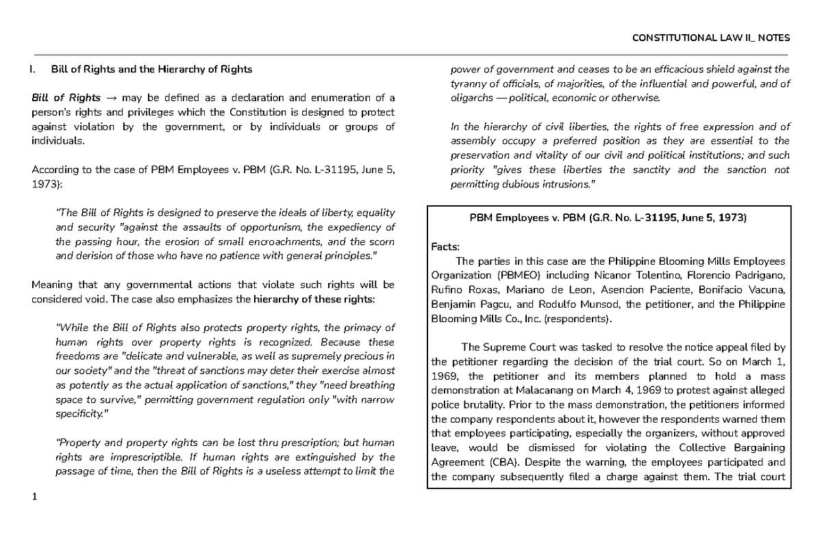 Constitutional law II notes: Bill of Rights and due process principles ...