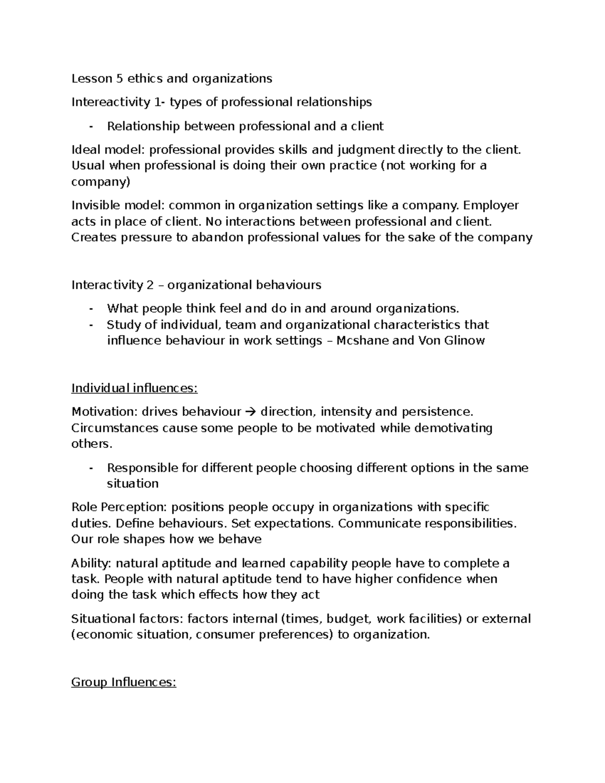 Lesson 5: Ethics and Organizational Behavior in Professional ...