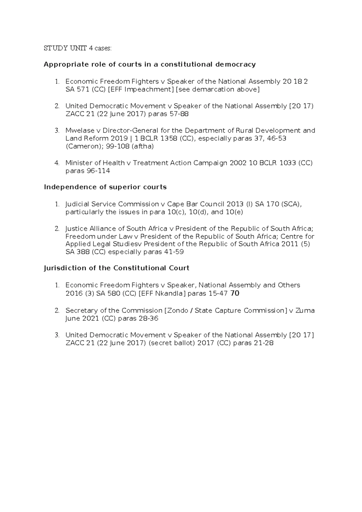 Study Unit 1: The Separation of Powers Doctrine in South Africa (SOP) - Studocu