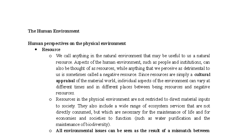 The Human Environment: Perspectives on Resources and Sustainability ...