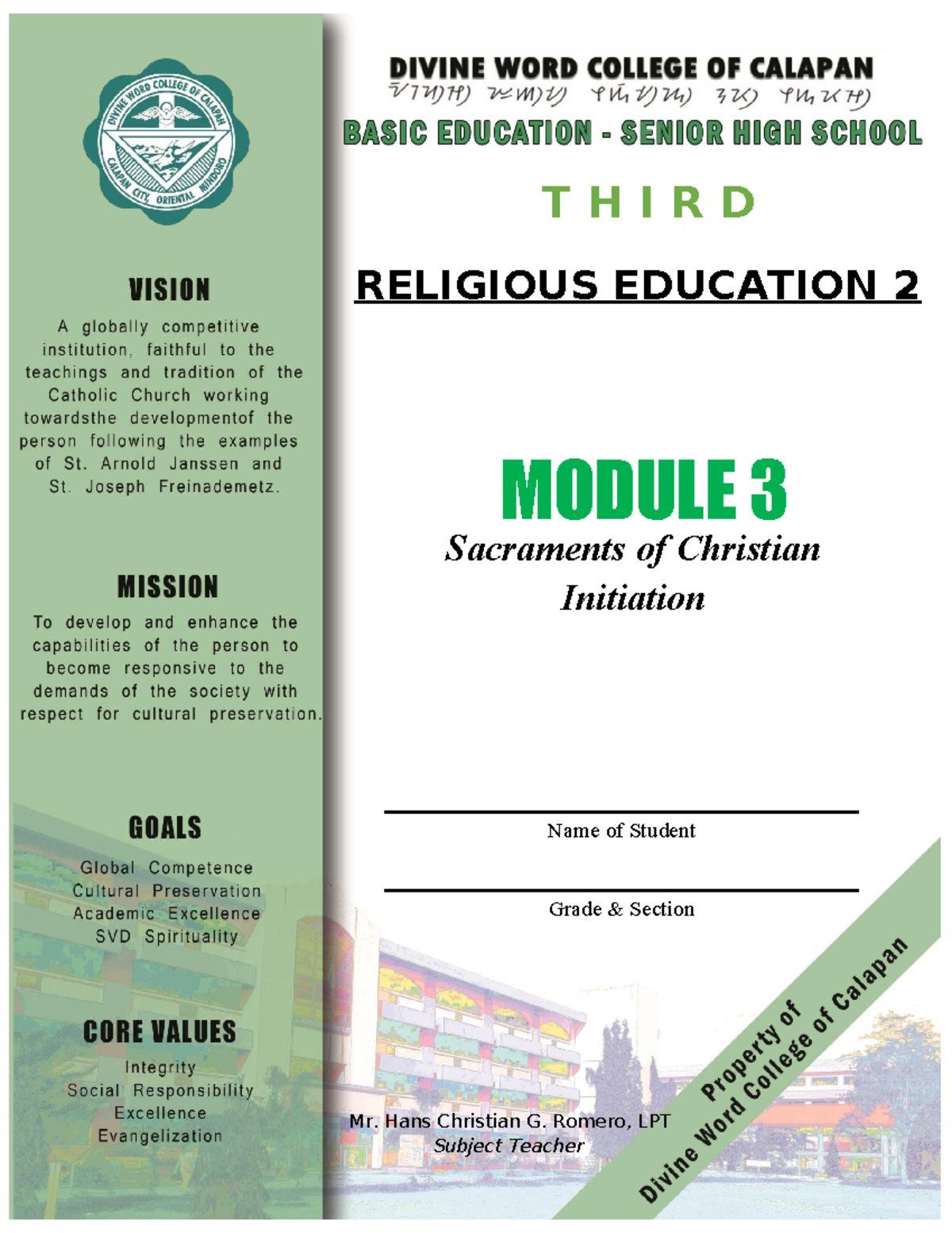 Religious Education 2 Module 3 - Name of Student Grade & Section T H I ...