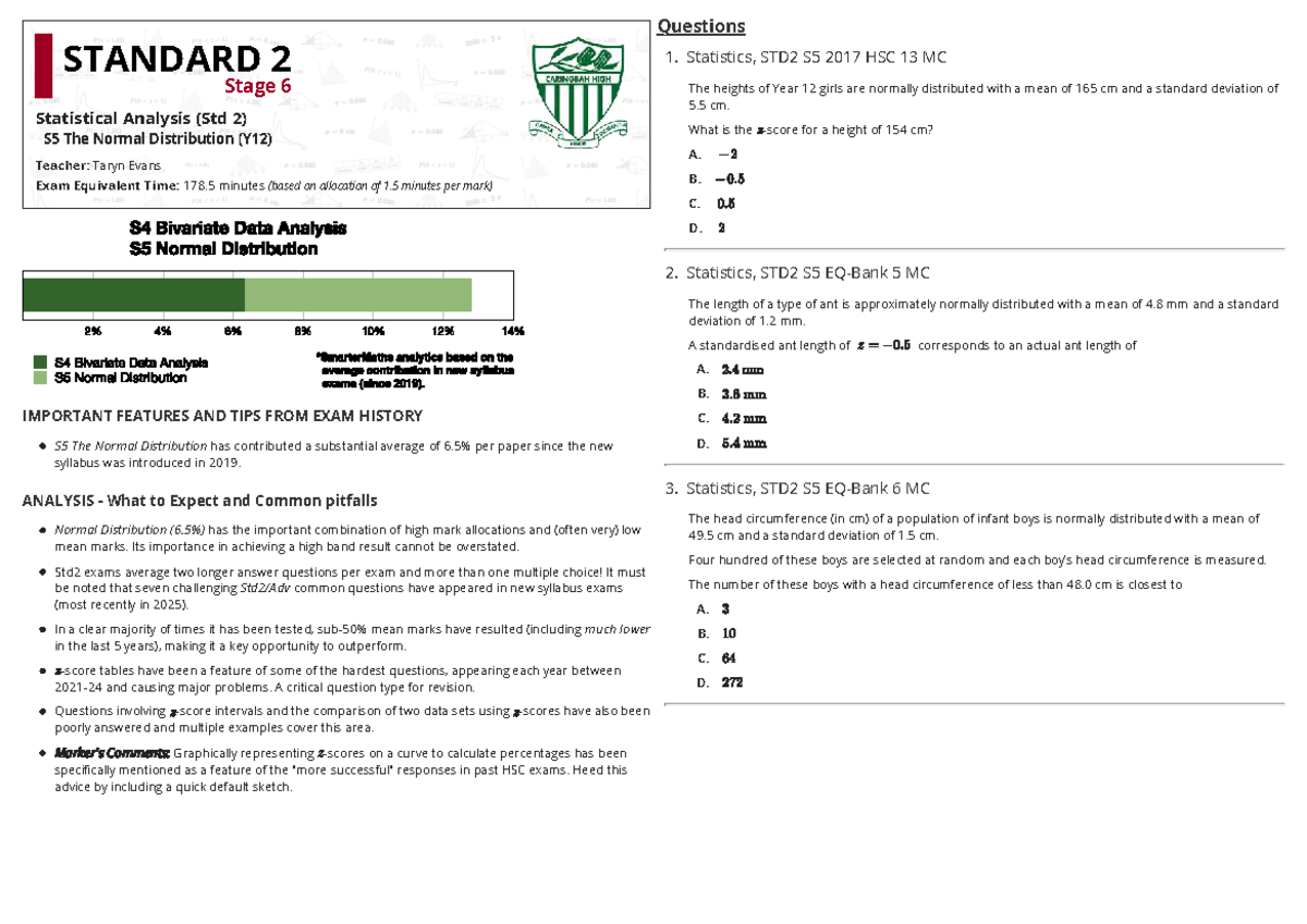 Statistics STD2 S5 Normal Distribution Study Guide - Studocu