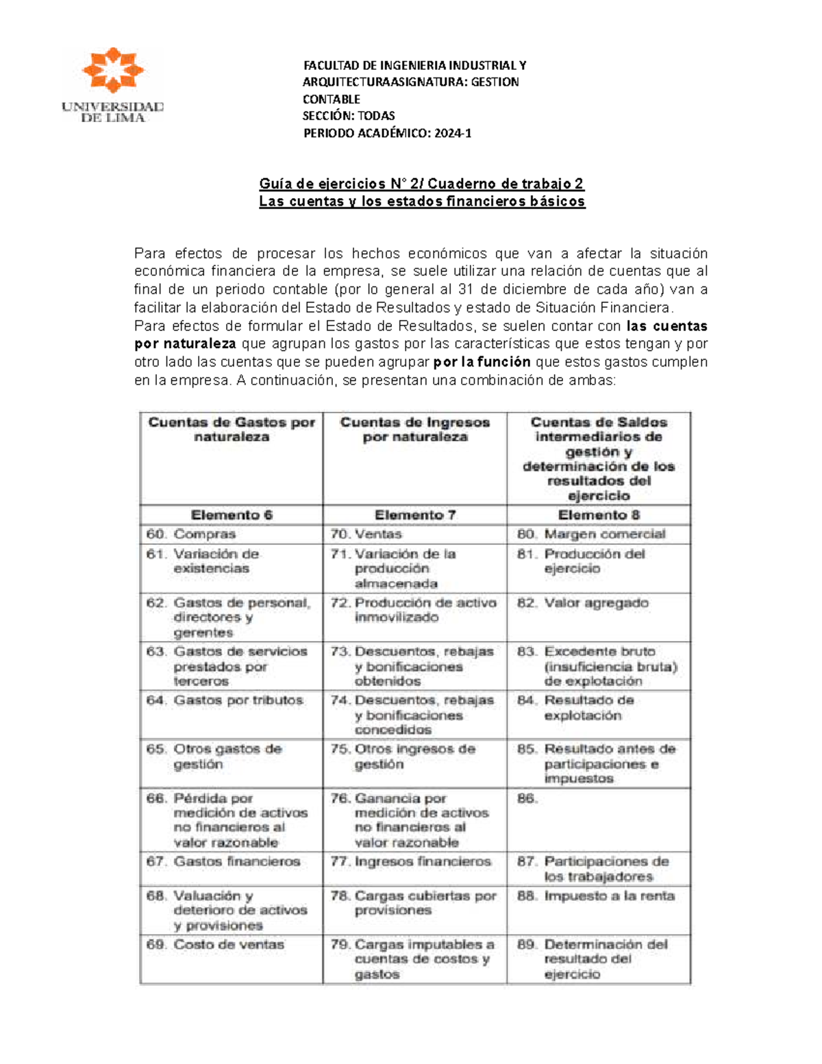 Guía de Ejercicios: Estados Financieros - GC 2024-1 - Studocu