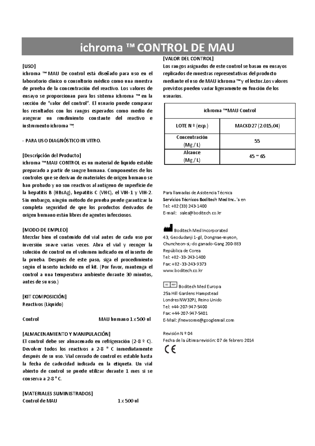 Control-MAU - inserto del equipo - ichroma ™ CONTROL DE MAU [USO ...