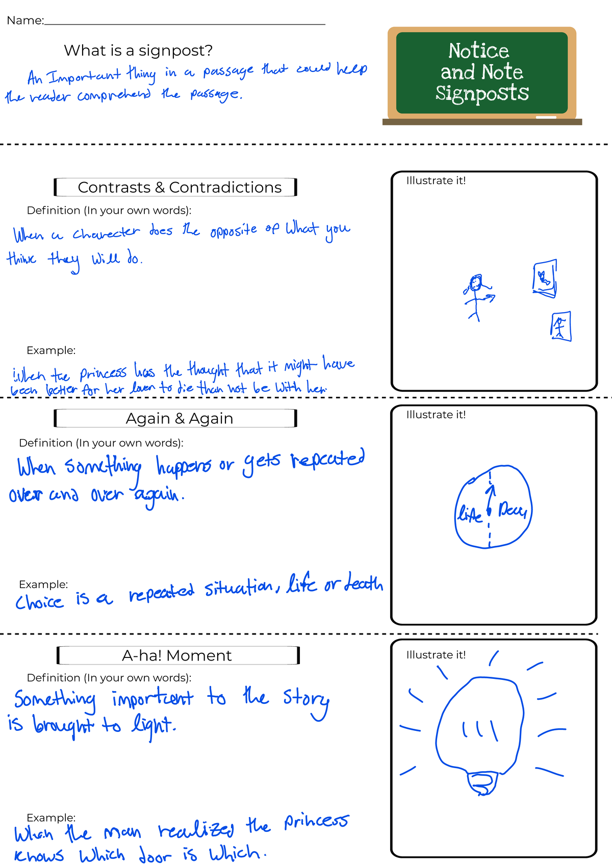Noticeand Note Fiction Signpost Notetaking Graphic Organizer Freebie-1 ...