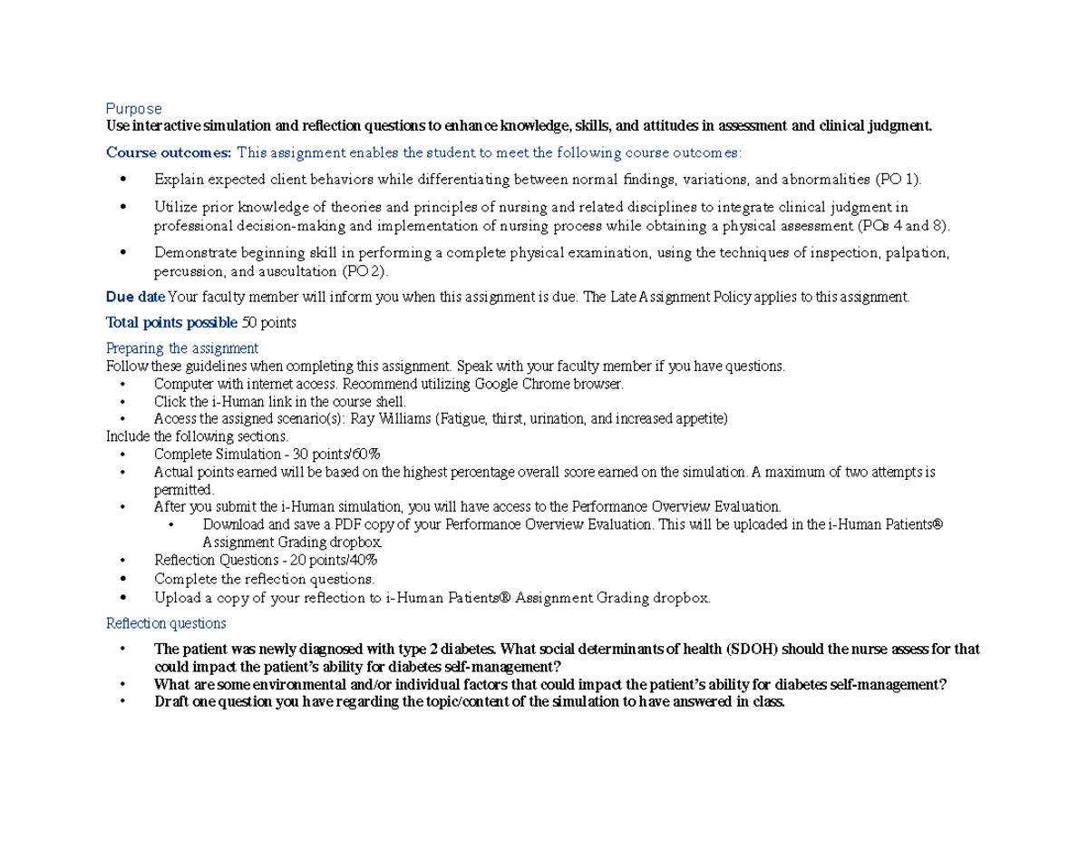 NR304 i-Human Patients Assignment Guidelines - Nov 2023 - Studocu