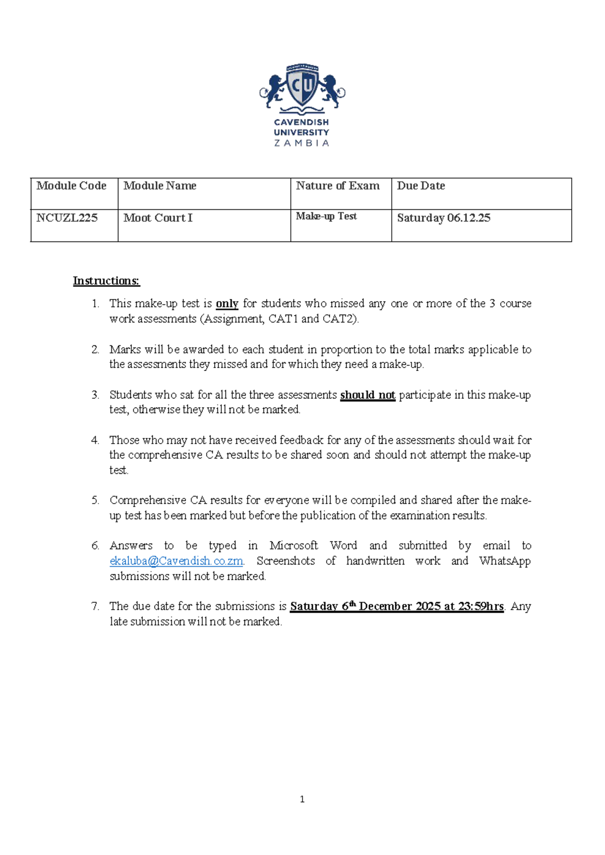 NCUZL225 Moot Court I Make Up Test Instructions & Due Date - Studocu