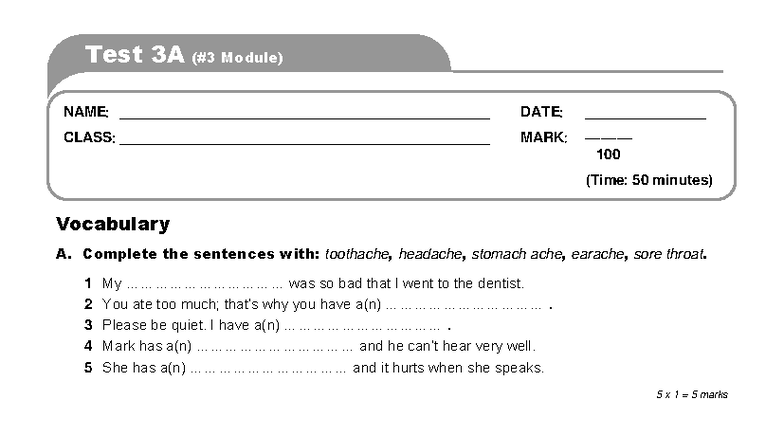 English 2 Test 3A Module 3: Vocabulary, Grammar, and Reading Activities ...