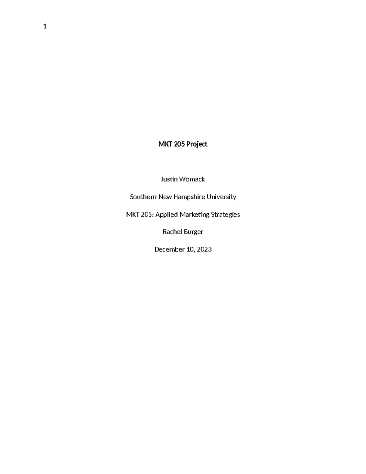 7-2 MKT205 Project - MKT 205 Project Justin Womack Southern New ...