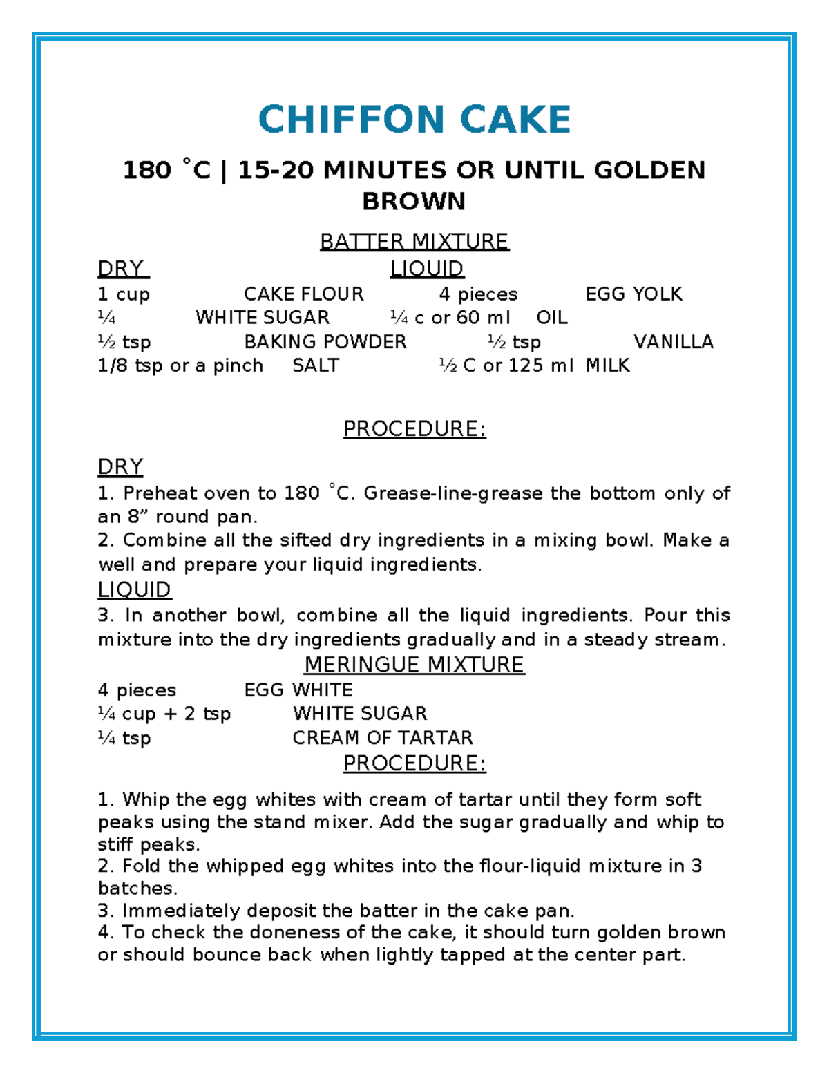 Chiffon Cake Recipe: Step-by-Step Guide for Perfect Baking - Studocu