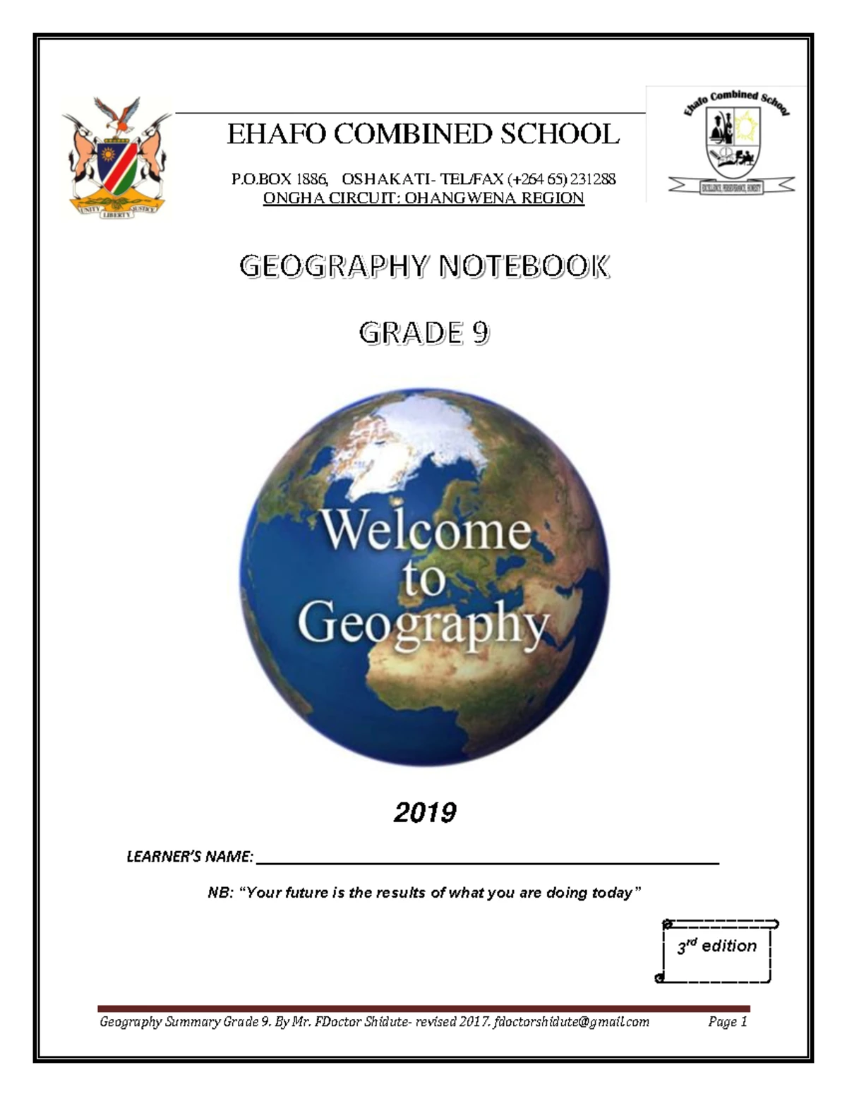 Geography 8 Note booklet grade 8 - GEOGRAPHY NOTE BOOKLET GRADE 8 Name ...