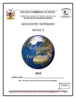 Geography 8 Note booklet grade 8 - GEOGRAPHY NOTE BOOKLET GRADE 8 Name ...