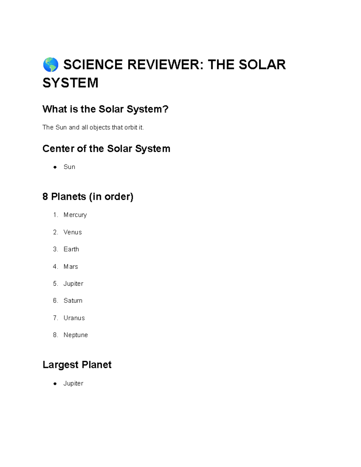 Reviewer 3 - notes - SCI 1000C - 🌎 SCIENCE REVIEWER: THE SOLAR SYSTEM ...