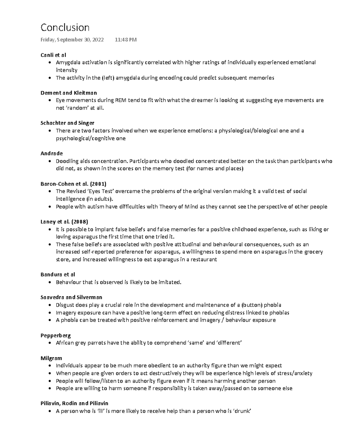 Psychology Study Notes: Key Findings & Theories (PSY101) - Studocu