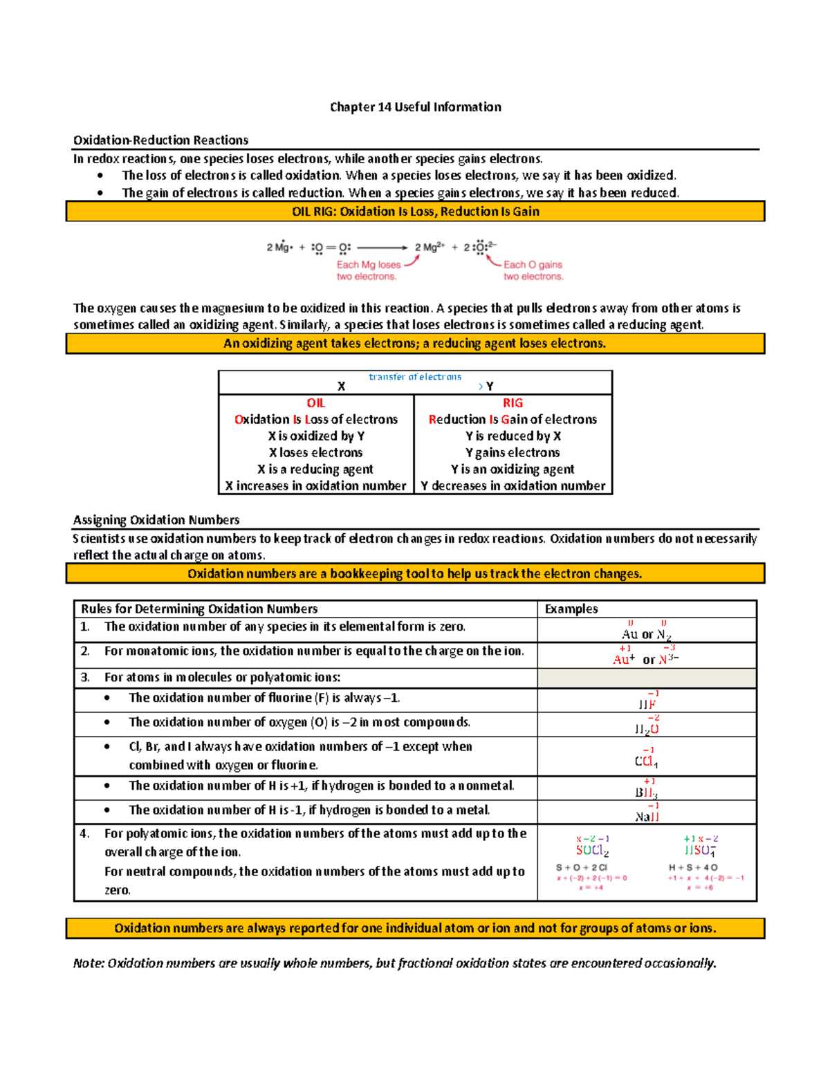 Chapter 14: Key Concepts in Oxidation-Reduction Reactions - Studocu