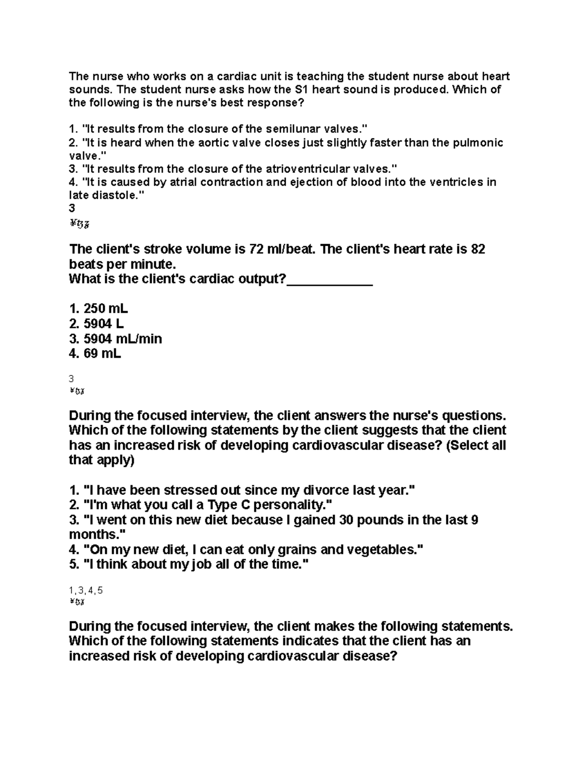 CH19 Cardio - CARDIAC ASSESSMENT QUIZ - The nurse who works on a ...