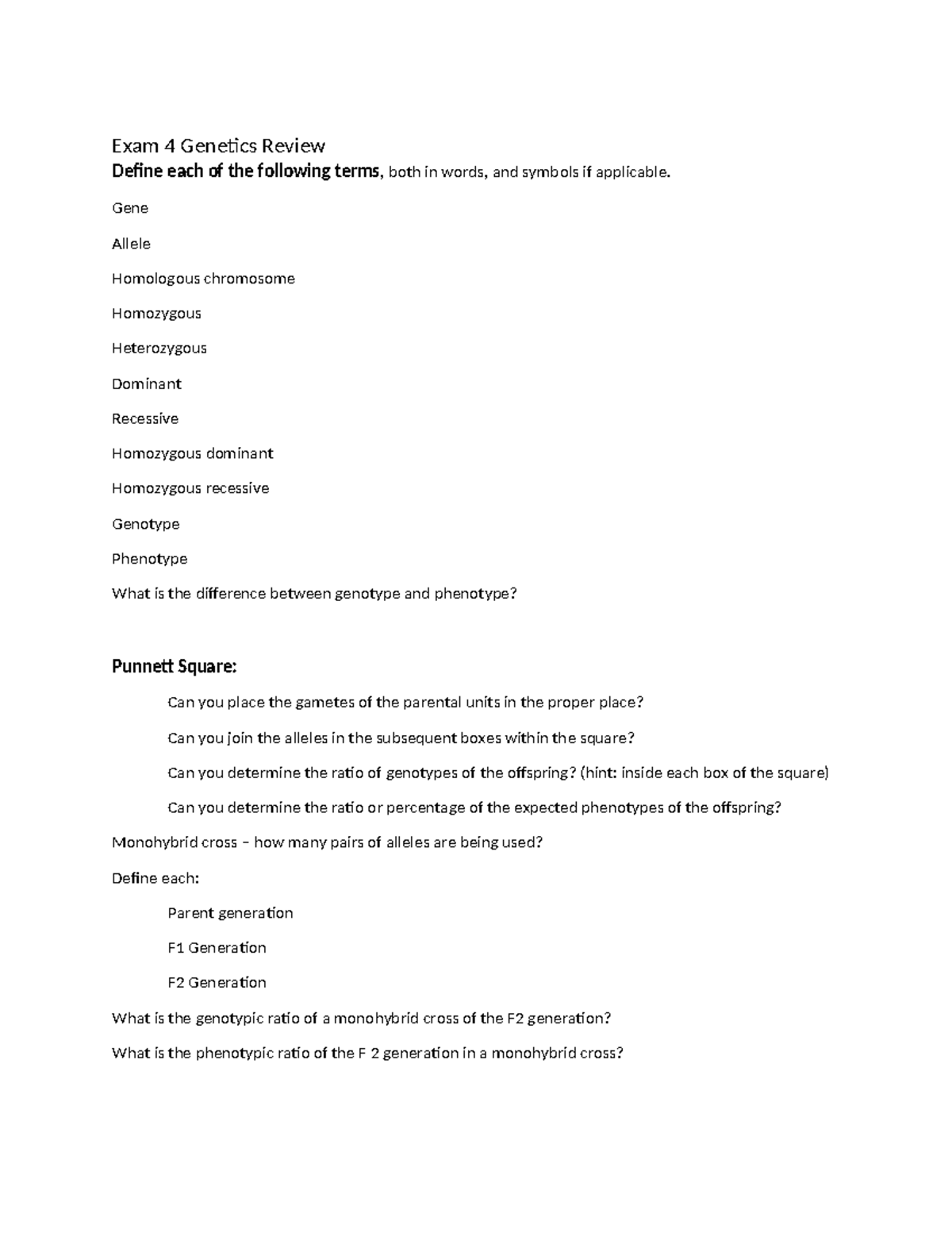 Genetics Exam 4 Review Notes - Key Terms & Concepts Explained - Studocu