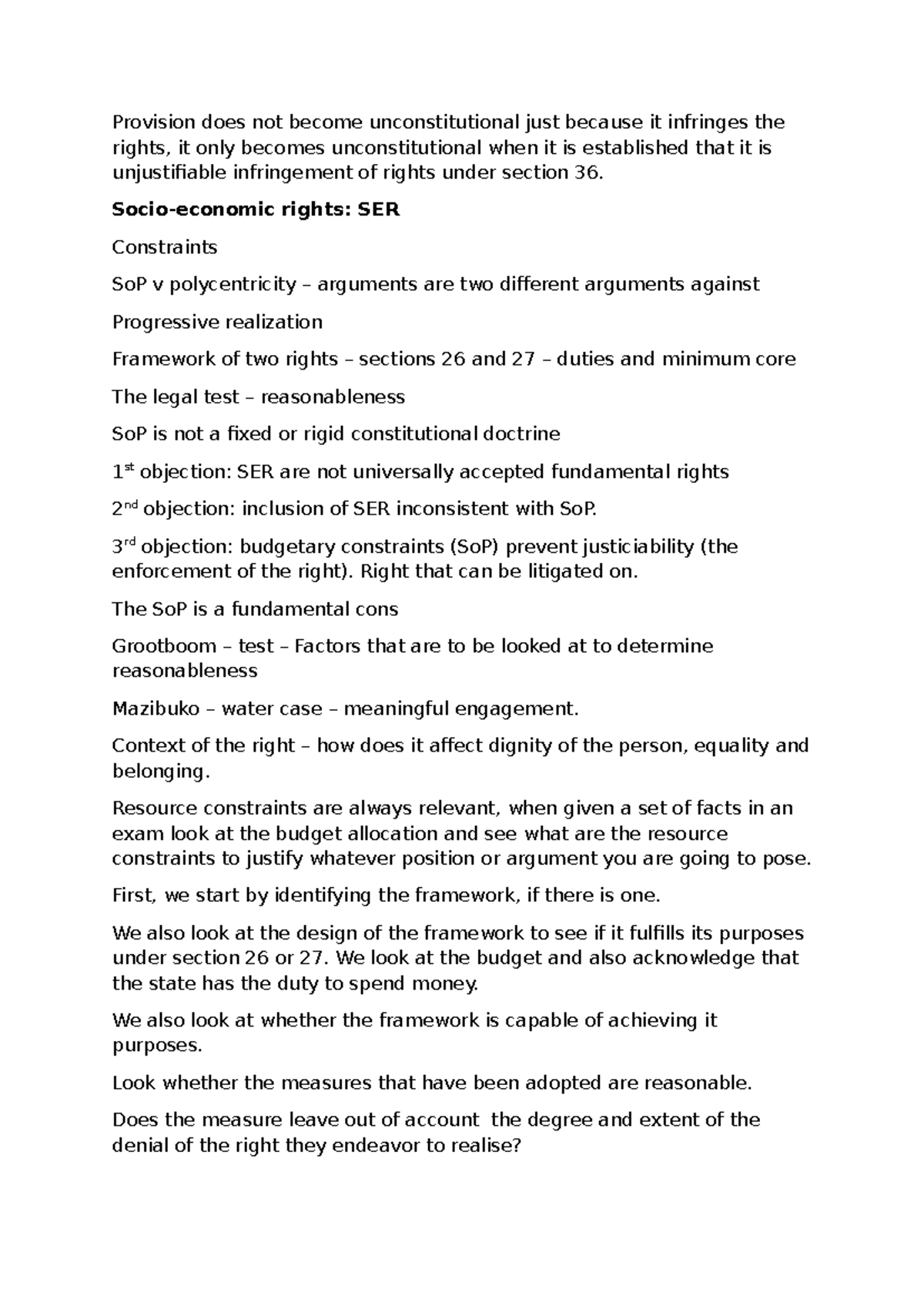 SER Framework Analysis: Unconstitutionality & Reasonableness in Rights ...