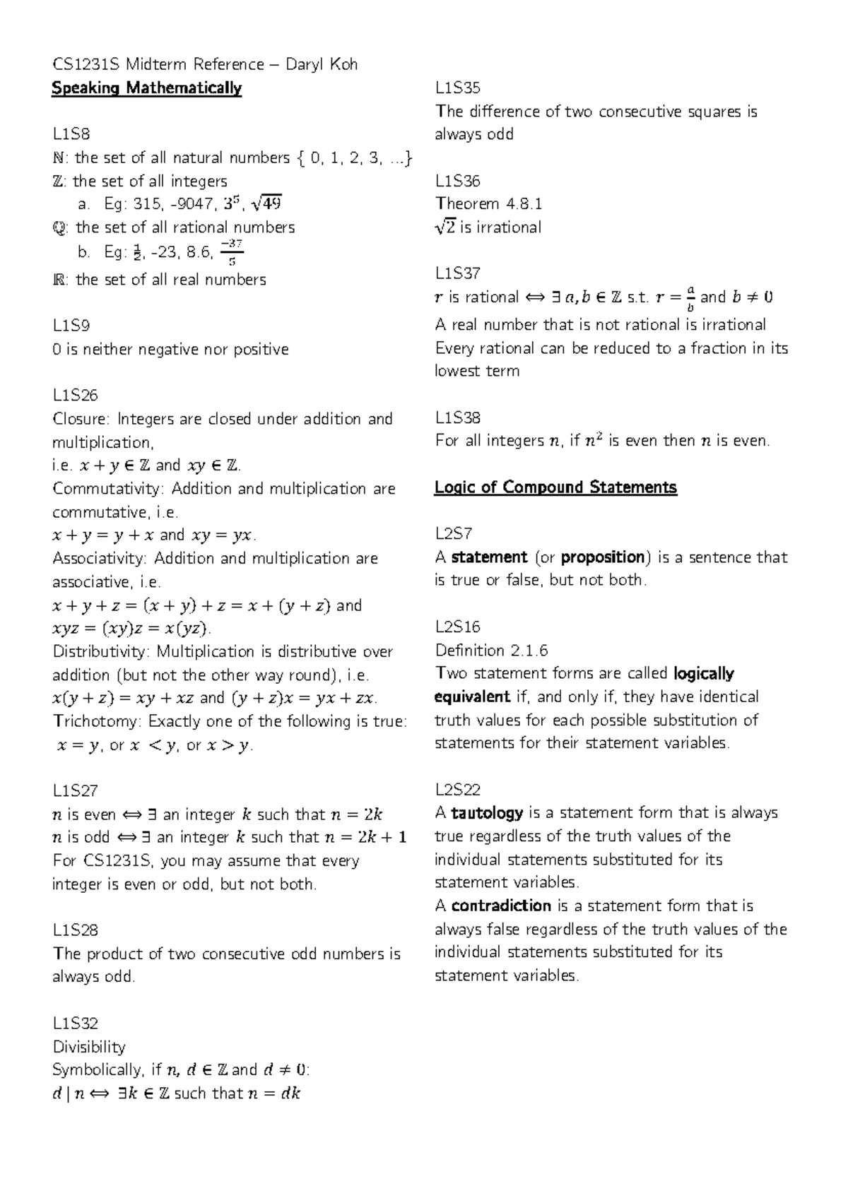Cs3241 Ay2223s1 Midterms Cheatsheet Cs Intro Image Formation Elements 0513