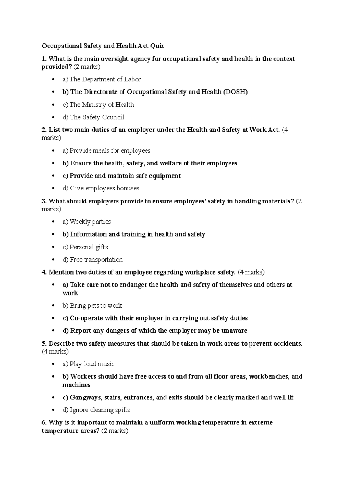 Occupational Safety and Health Act Quiz - What is the main oversight ...