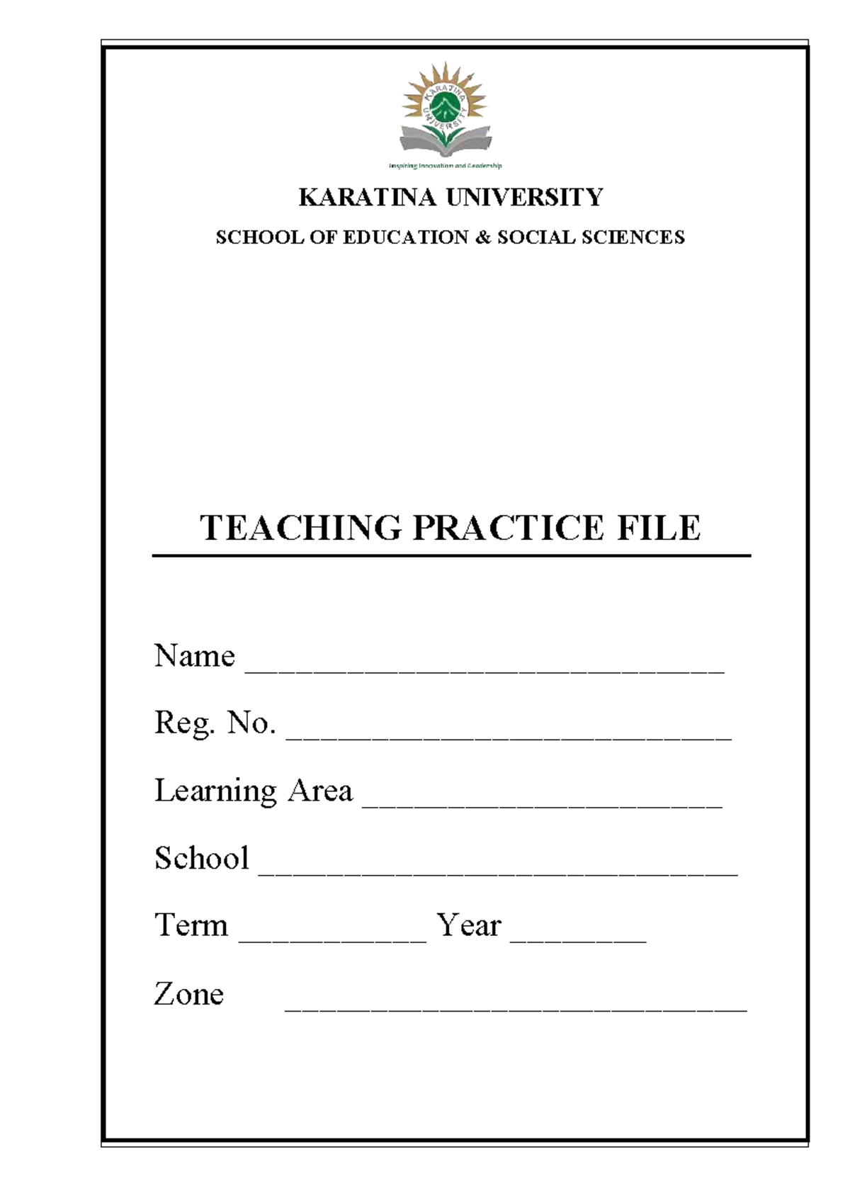 KARATINA UNIVERSITY SCHOOL OF EDUCATION SOCIAL SCIENCES TP FILE 2026 ...