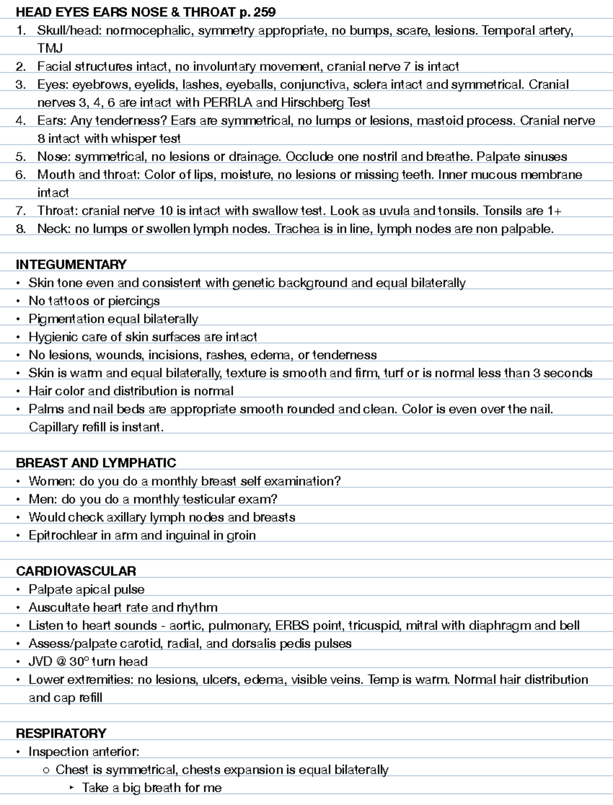 Physical Assessment - Notes - HEAD EYES EARS NOSE & THROAT p. 259 Skull ...