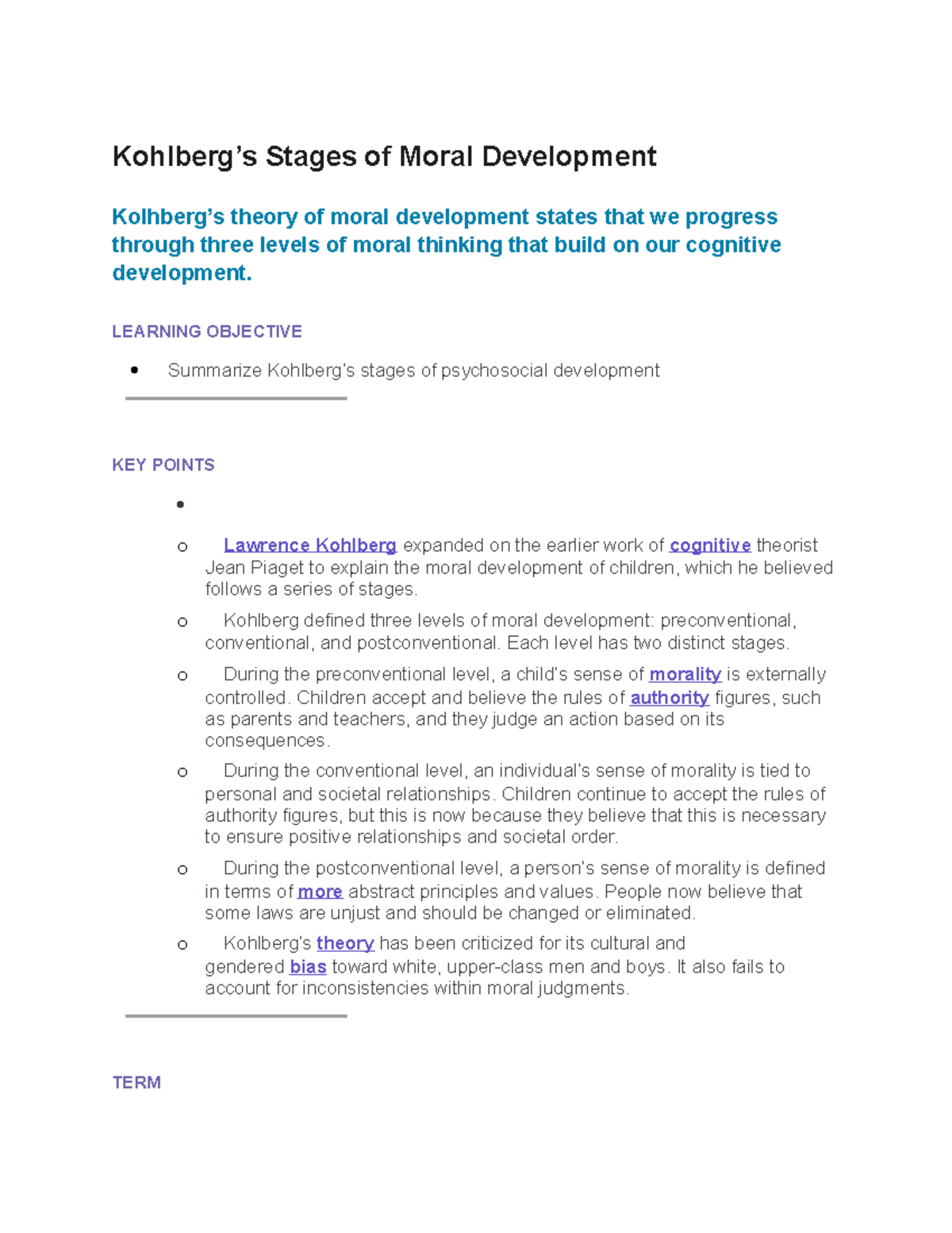 Kohlberg’s Stages of Moral Development: Summary & Critique - Studocu