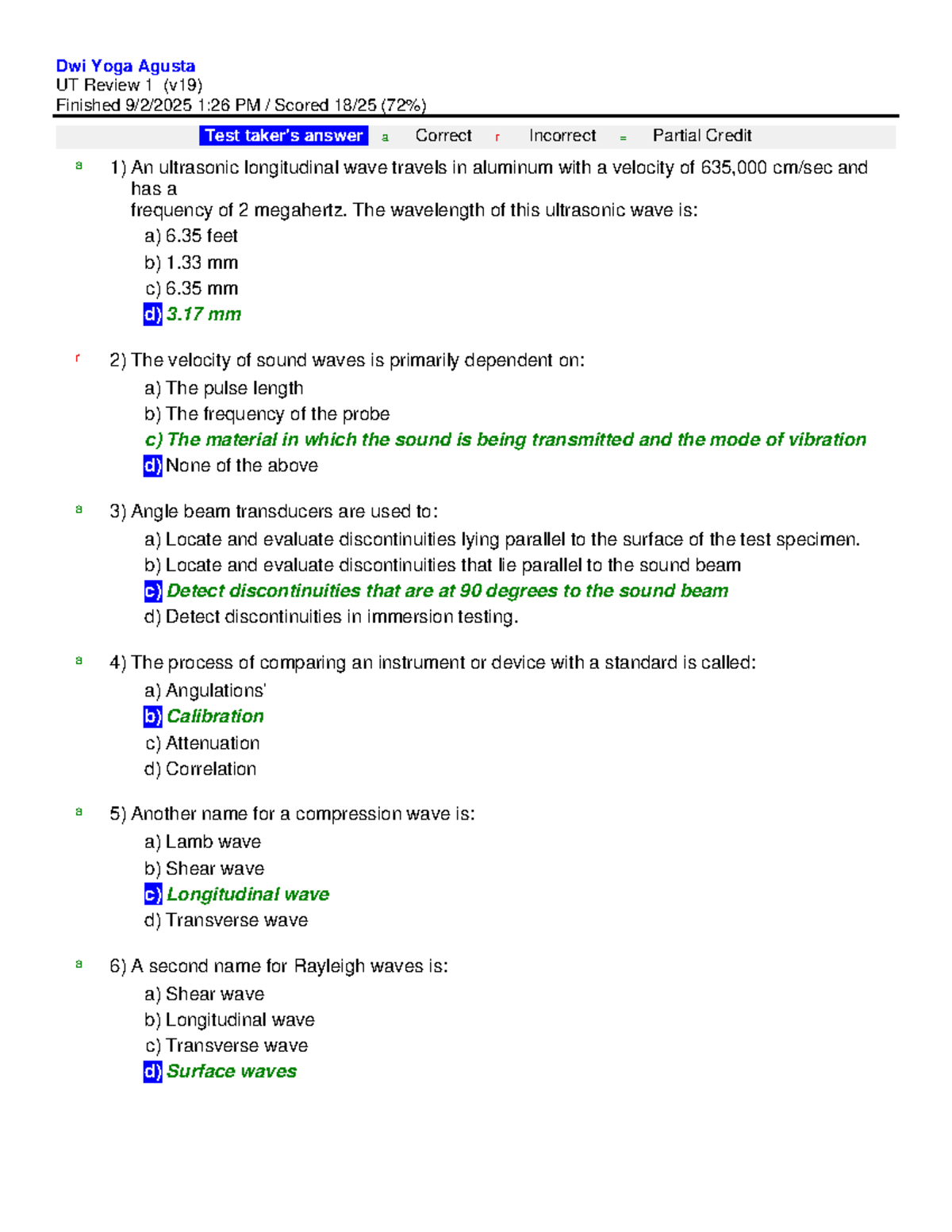 UT Review 1: Ultrasonic Testing Concepts and Questions - Studocu
