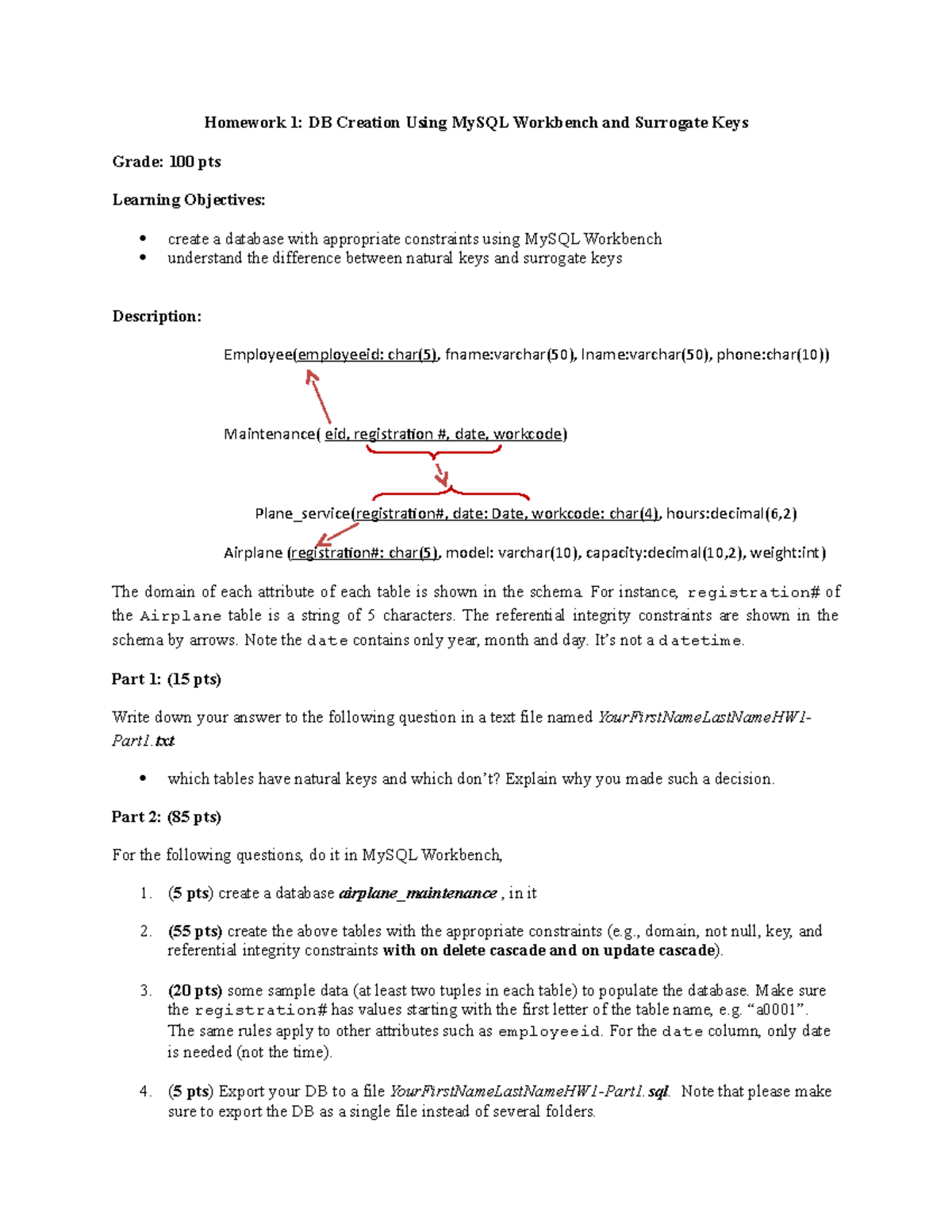 HW1: DB Creation & Surrogate Keys Assignment - MySQL Workbench - Studocu
