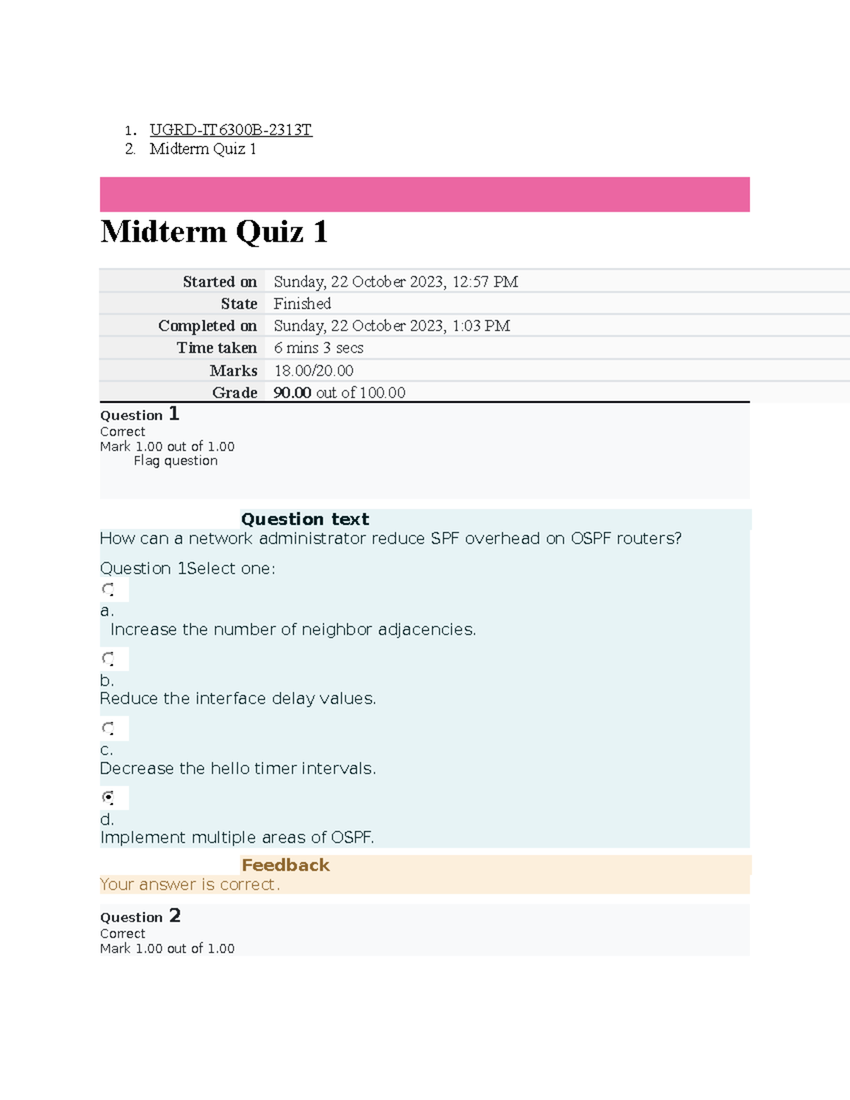 UGRD-IT6300B Data Communications and Networking 3 Midterm Quiz 1 - 1. UGRD-IT6300B-2313T 2 ...